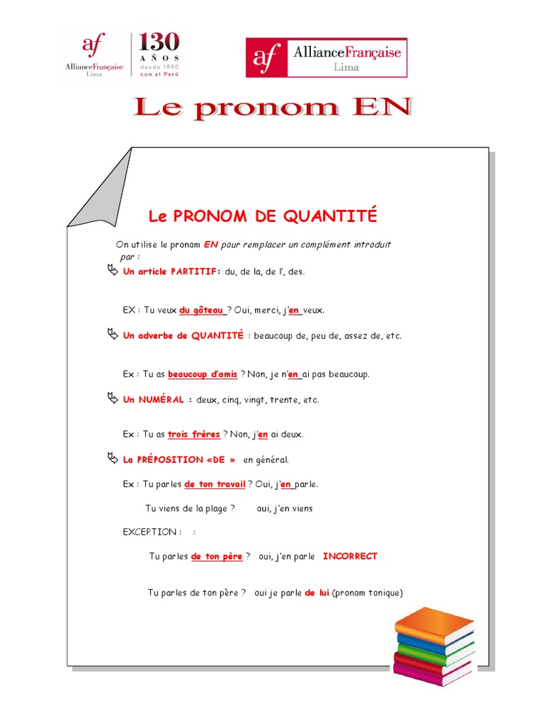 Utilisation du pronom "en" en français | PDF