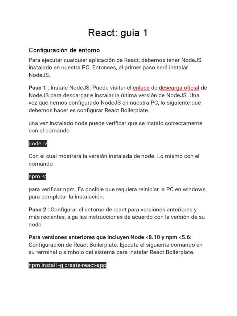 React Guia 1 - Configuracion Entorno e Inicio de Proyecto. | PDF | Script Java | Gestión de ...