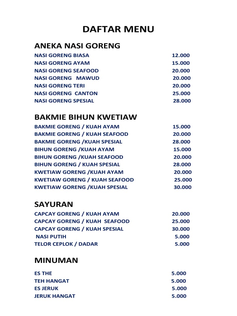 DAFTAR MENU Warung Djawa | PDF