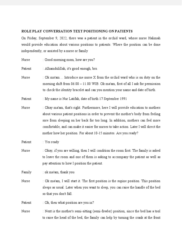 Patient Positioning Education Role Play | PDF