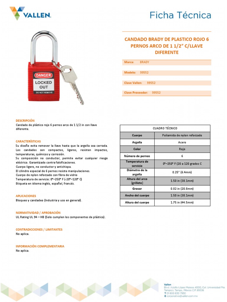 Ficha Técnica de Candado para A&B | PDF | Materiales