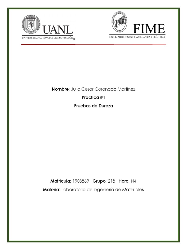 Practica 1 Lab Ing Mat | Descargar gratis PDF | Dureza | Ciencia de los Materiales