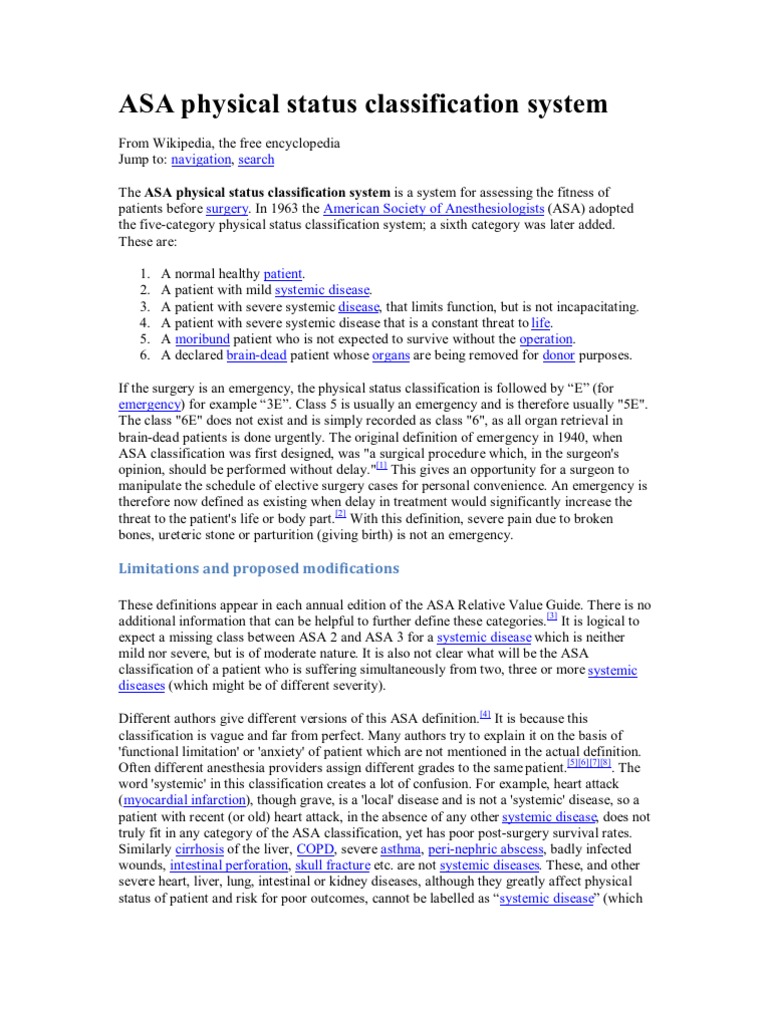 ASA Physical Status Classification System | PDF