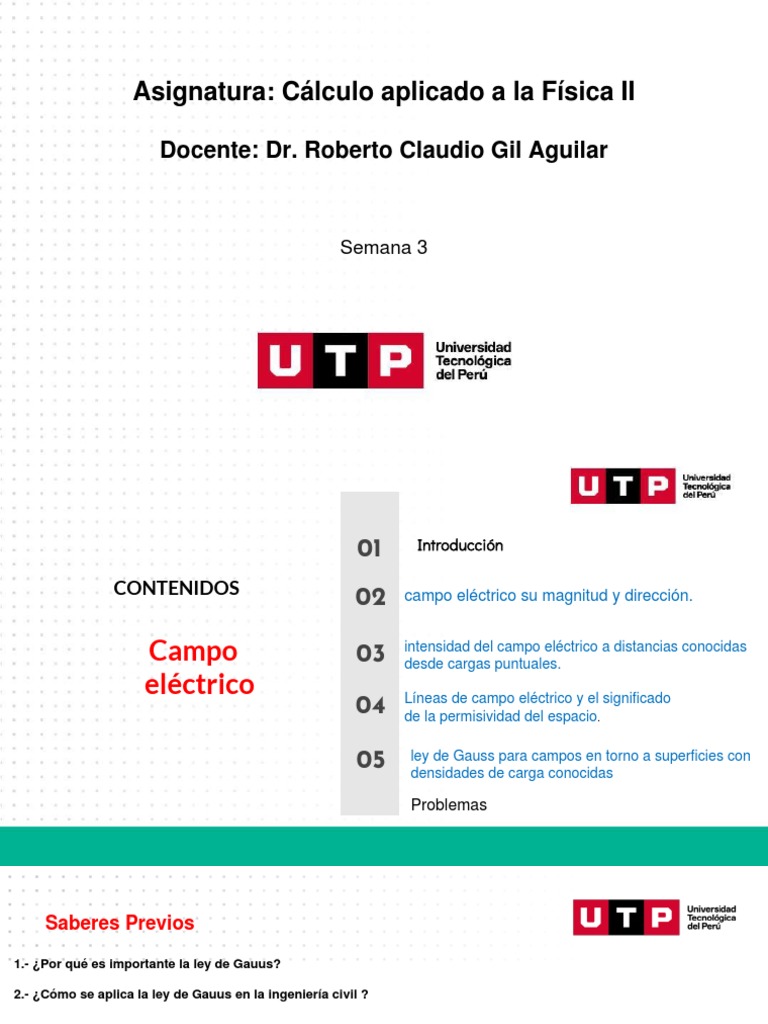 S3.s2 Ley de Gauus-UTP | PDF | Campo eléctrico | Ciencias fisicas