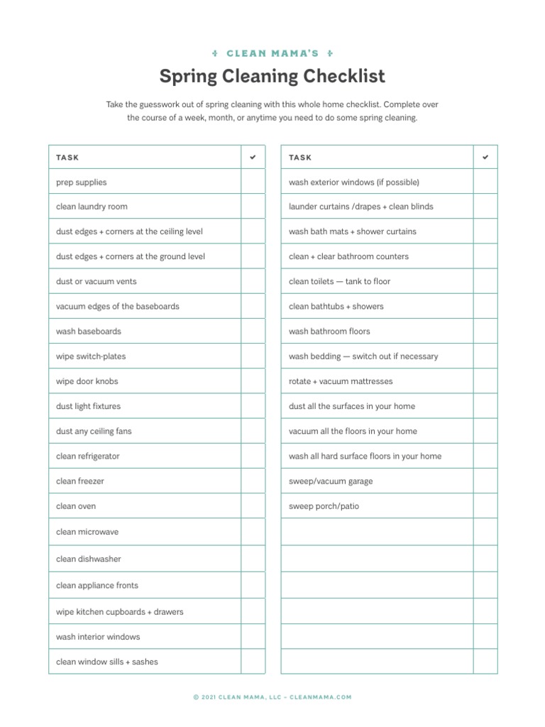 Spring Cleaning Checklist 2021 by Clean Mama | PDF