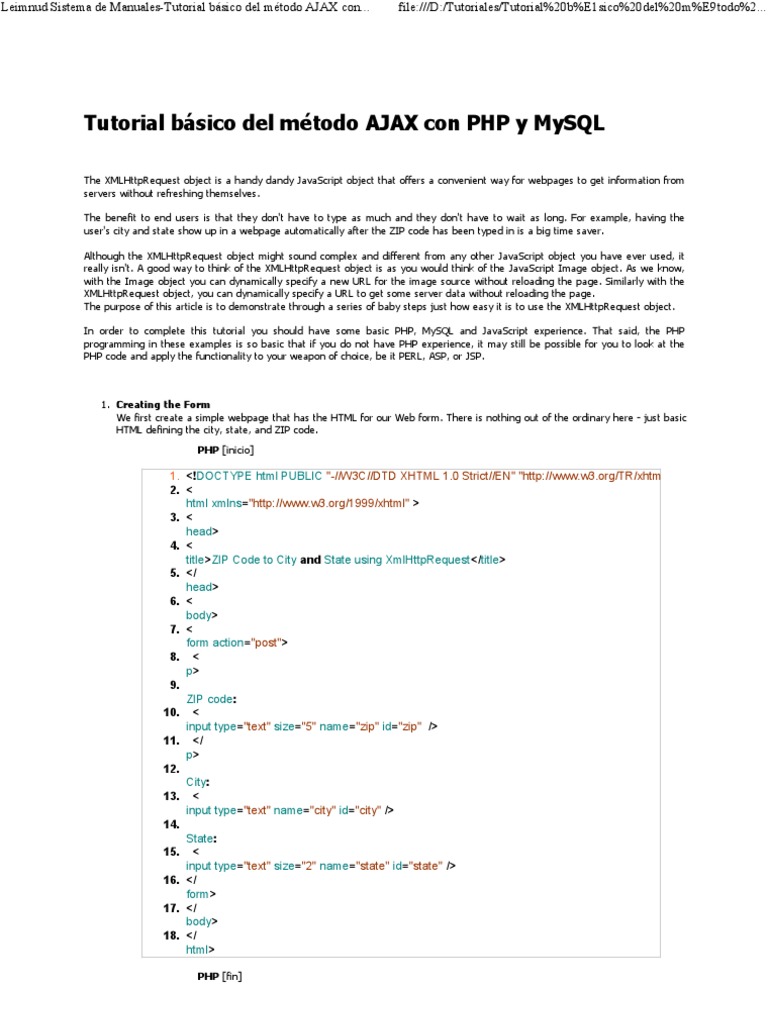 Tutorial Basico Del Metodo AJAX Con PHP y MySQL | PDF | Ajax (Programming) | Html