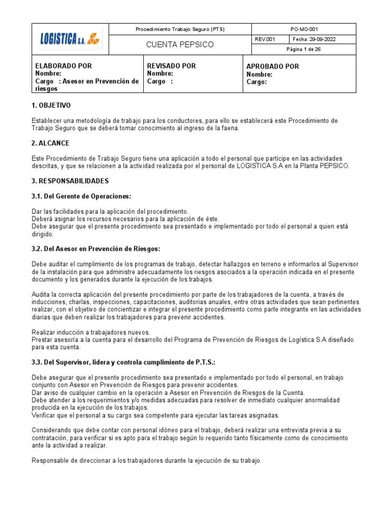 Procedimiento Trabajo Seguro PEPSICO | PDF | Riesgo | Seguridad y salud ...