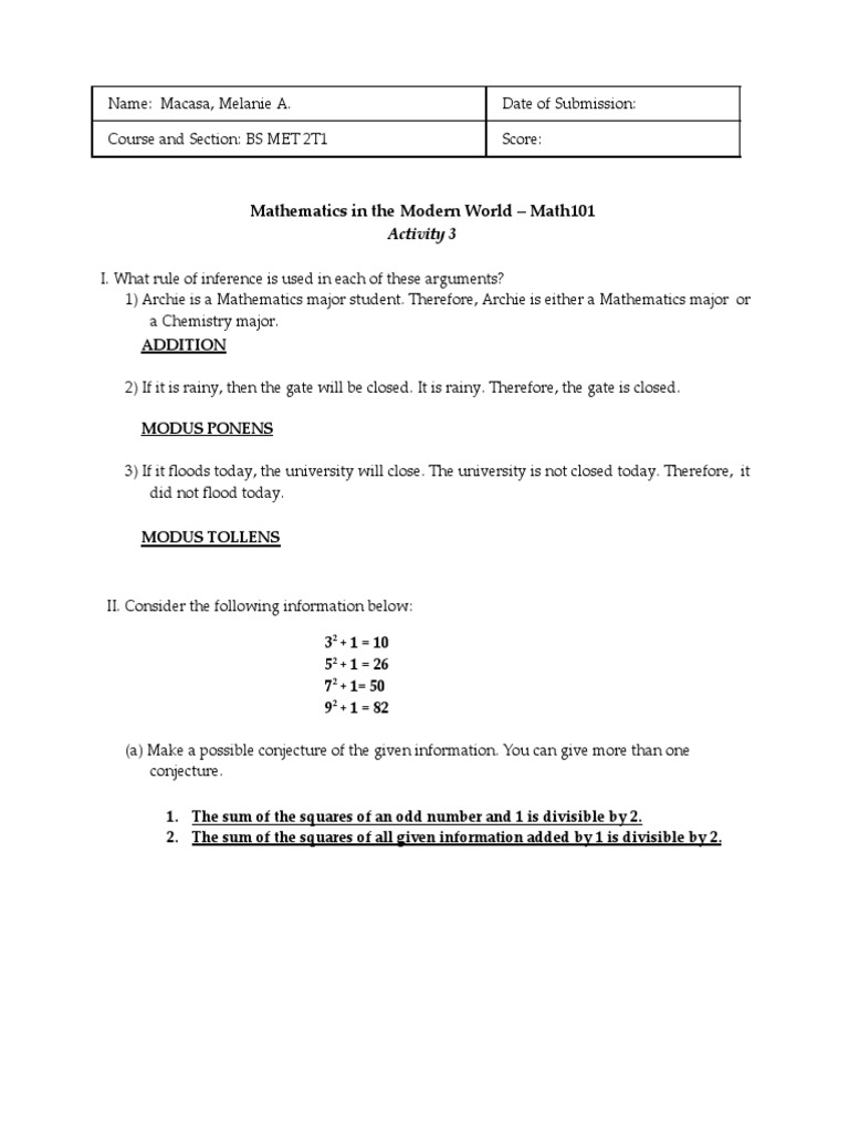 MMW Activity 3 | PDF | Conjecture | Mathematics