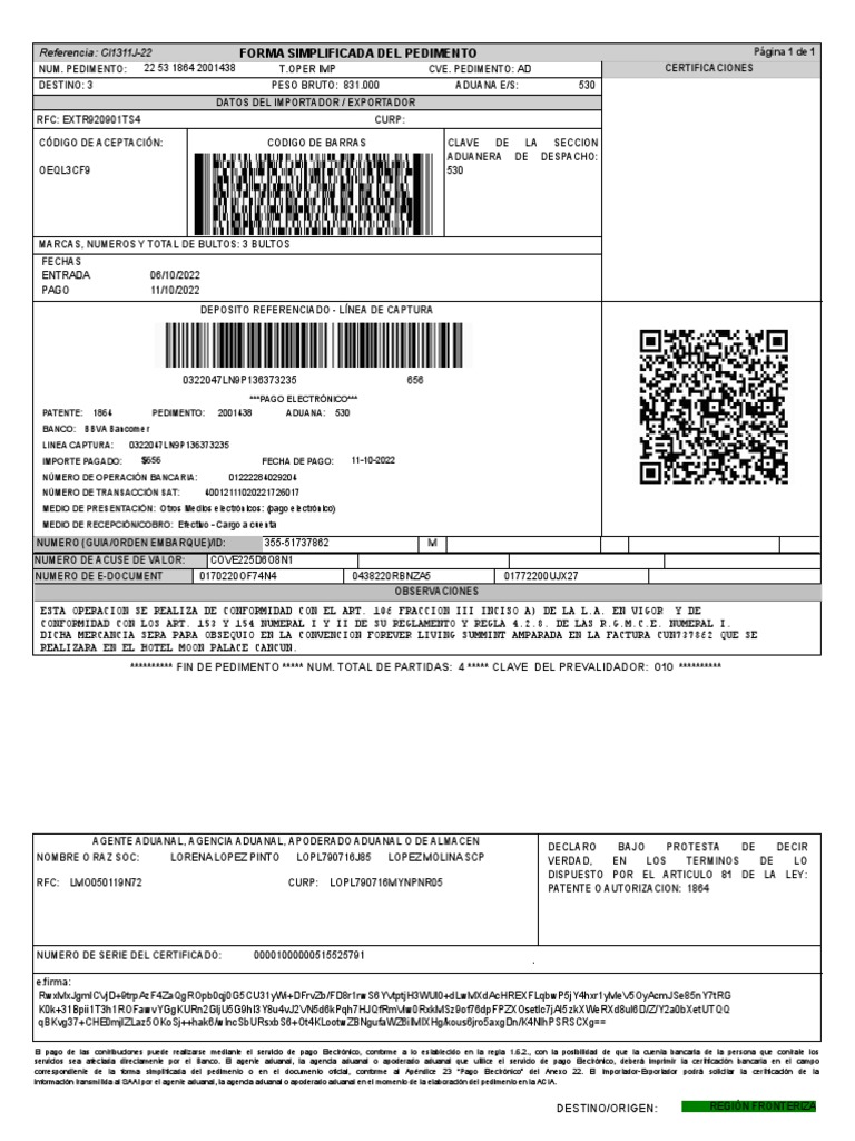 Forma simplificada de pedimento de importación con pago electrónico ...
