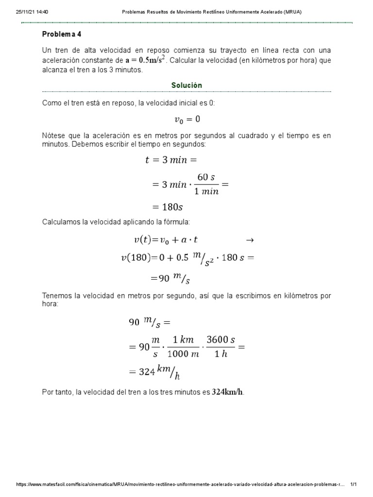 Problemas Resueltos de Movimiento Rectilíneo Uniformemente Acelerado ...