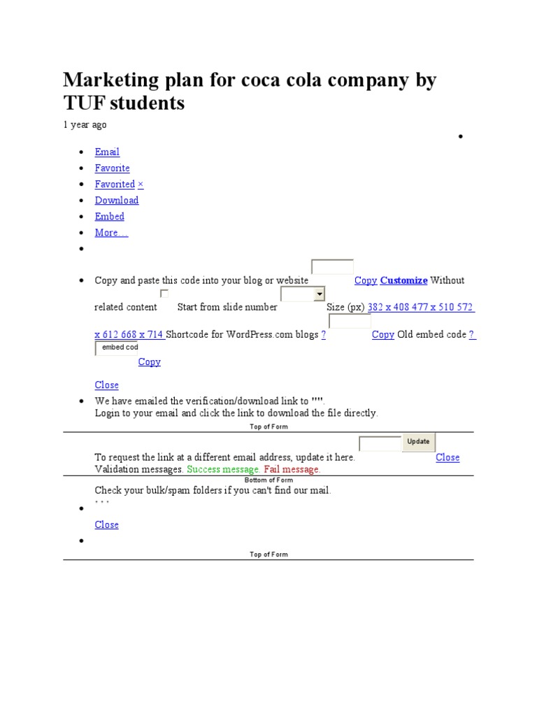 Marketing Plan For Coca Cola Company by TUF Students | PDF | Coca Cola ...