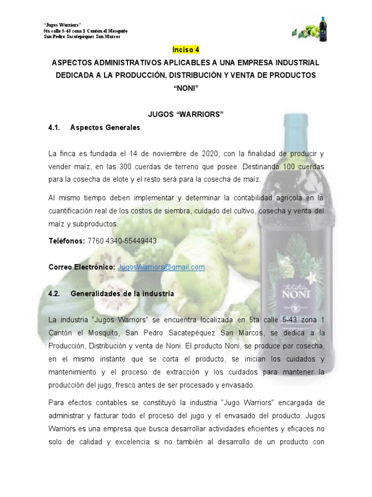 Jugos Warriors: Producción de Noni en Guatemala | PDF | Calidad ...