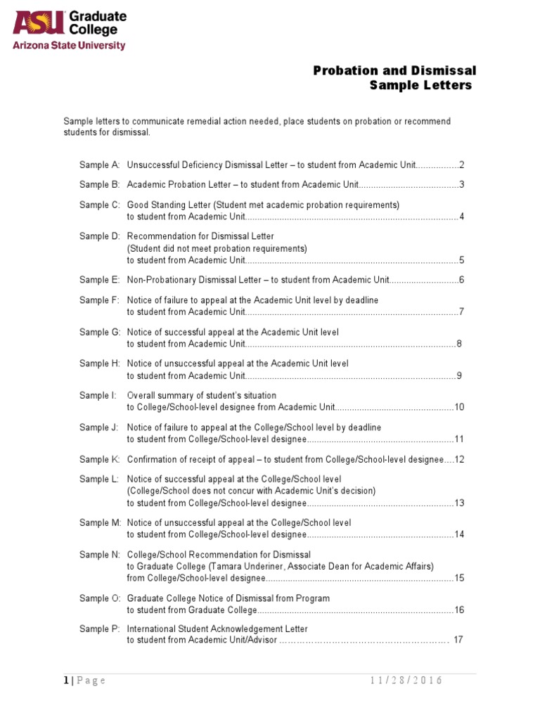 Academic Probation and Dismissal Letters | PDF | Postgraduate Education ...