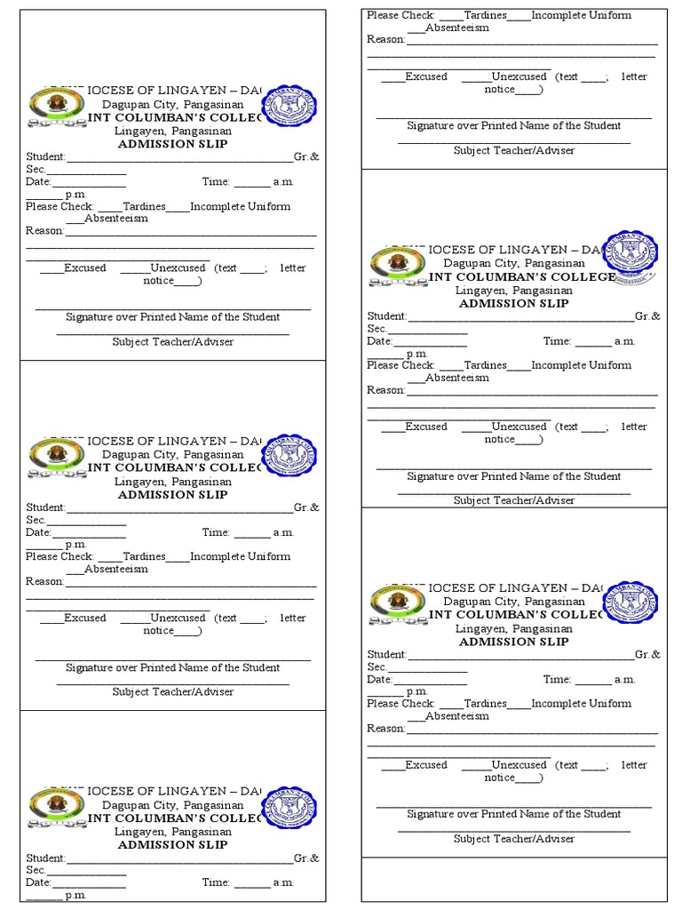 Form 4 Admission Slip | PDF