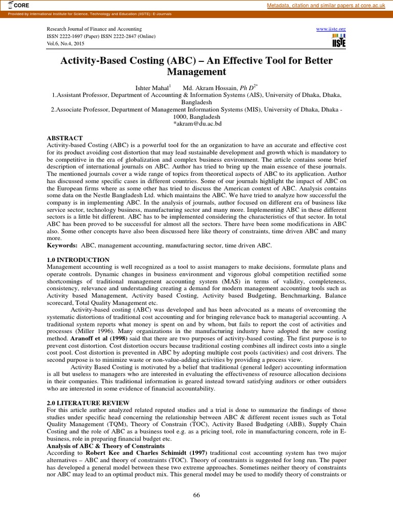 Activity-Based Costing (ABC) - An Effective Tool For Better Management ...