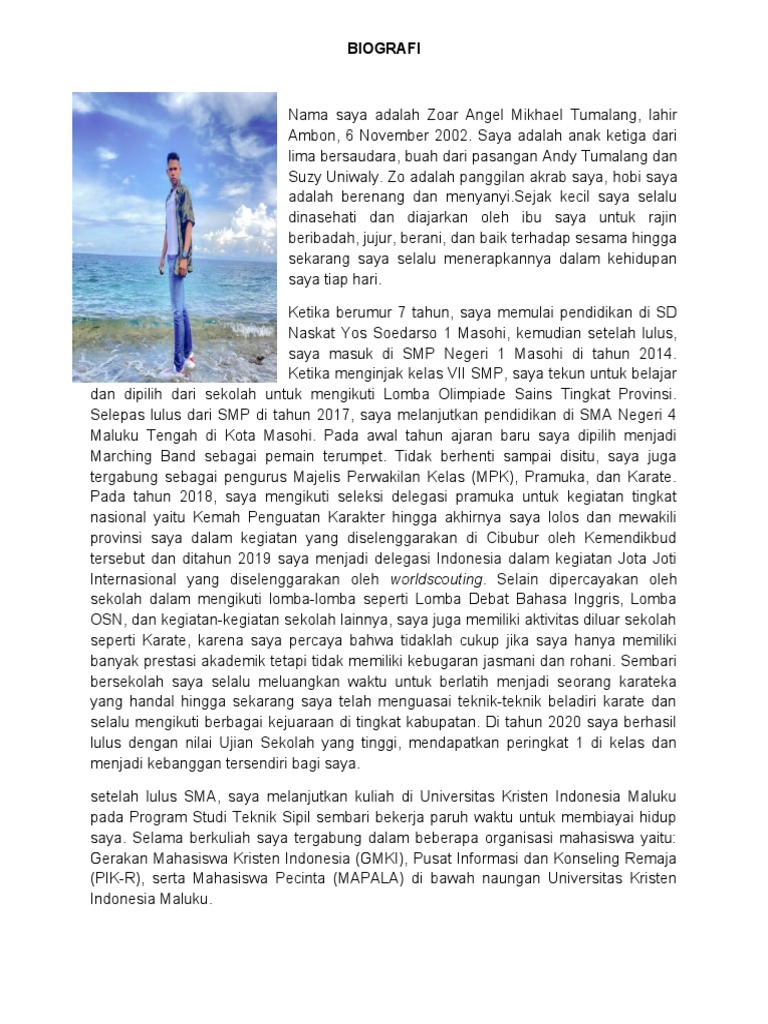 Biografi Zoar Angel Mikhael Tumalang | PDF