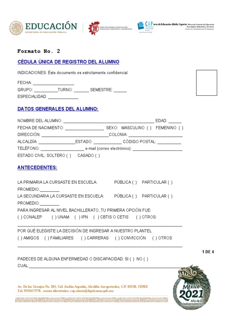 F2 Cedula_unica_registro Estudiantes | PDF
