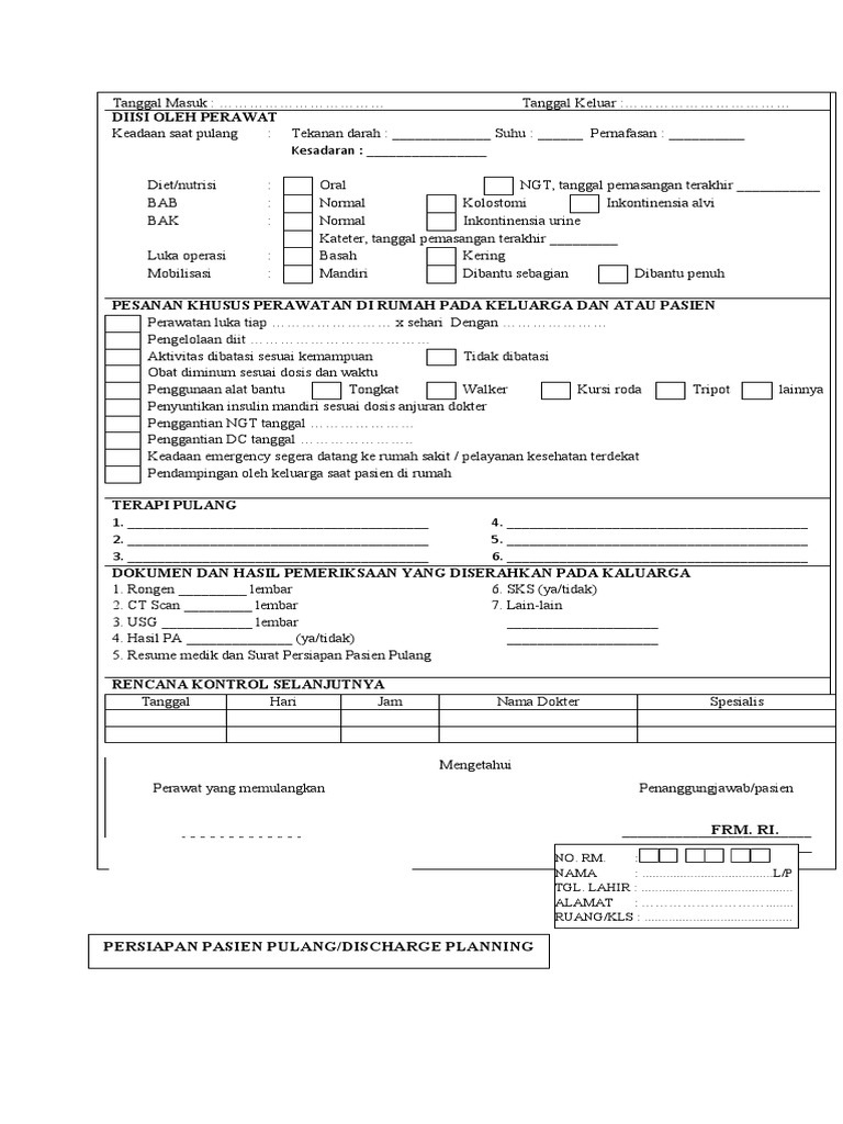 Form Persiapan Pasien Pulang | PDF