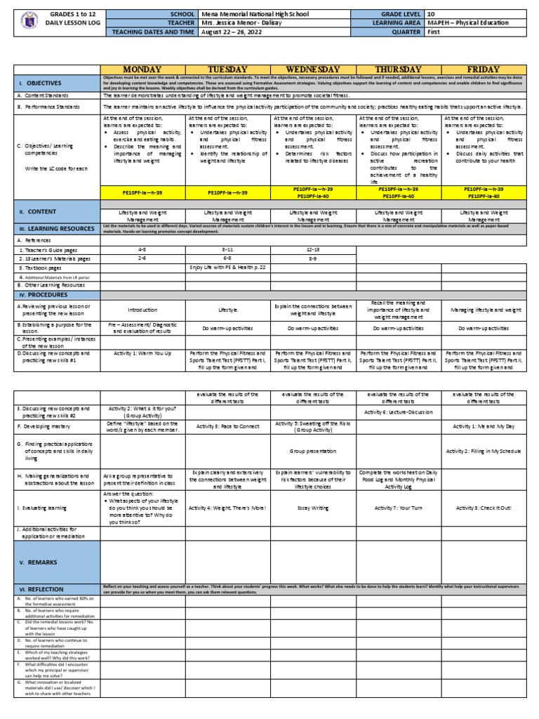Q1 Week 1 PE10 | PDF | Learning | Teaching Method