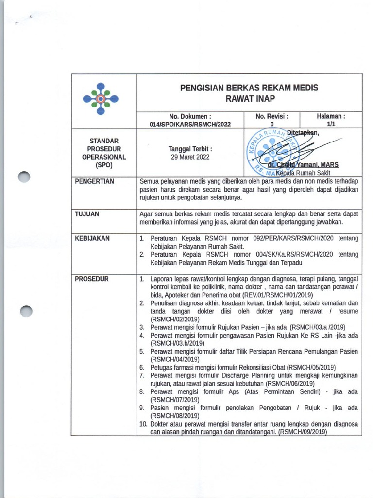 014 - Spo Pengisian BRM Rawat Inap | PDF