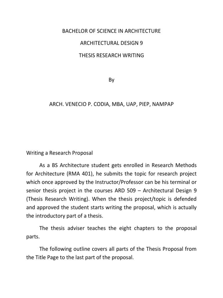 BS Architecture Thesis Research Proposal Outline | PDF | Thesis | System