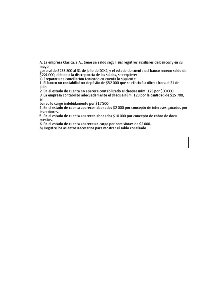 Ejercicio Conciliacion Bancaria | PDF | Bancos | Cheque Ejercicio Conciliacion Bancaria | PDF | Bancos | Cheque