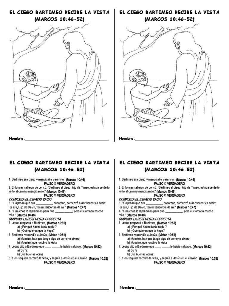 El Ciego Bartimeo Recibe La Vista | PDF | Creencia y doctrina cristiana ...