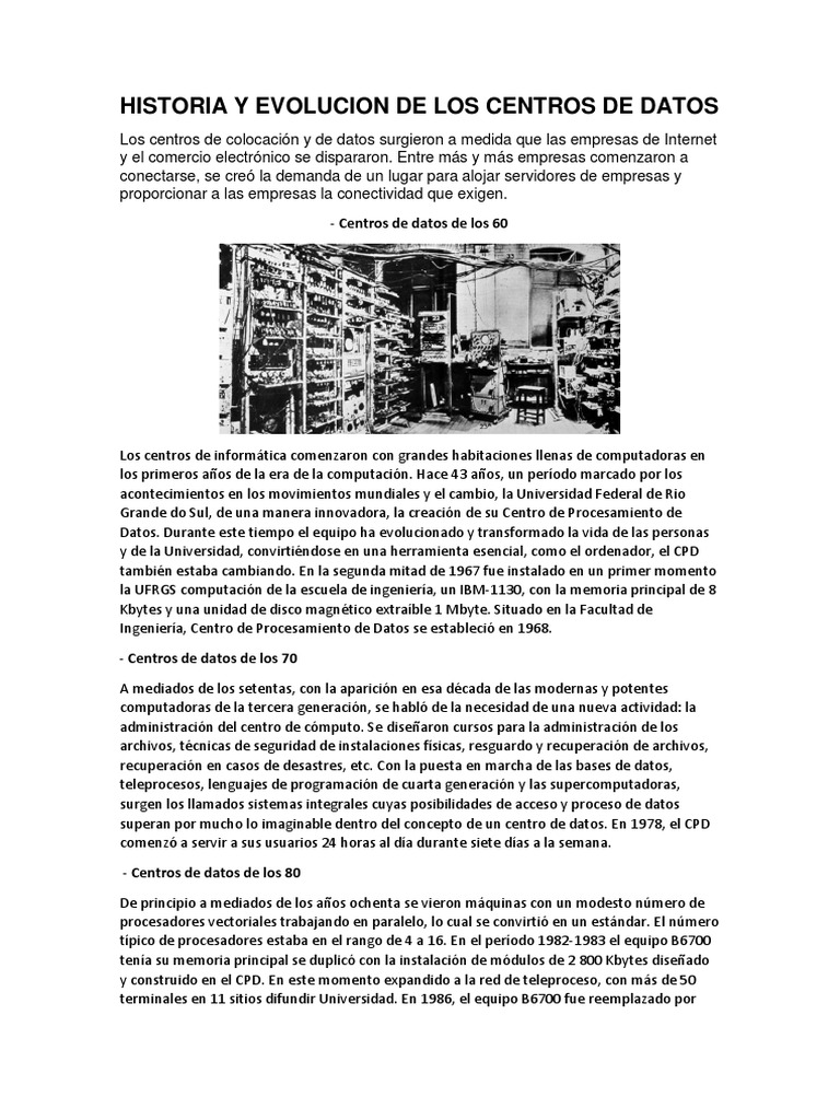 Historia y Evolucion de Los Centros de Datos | PDF | Computación en la nube | Centro de datos