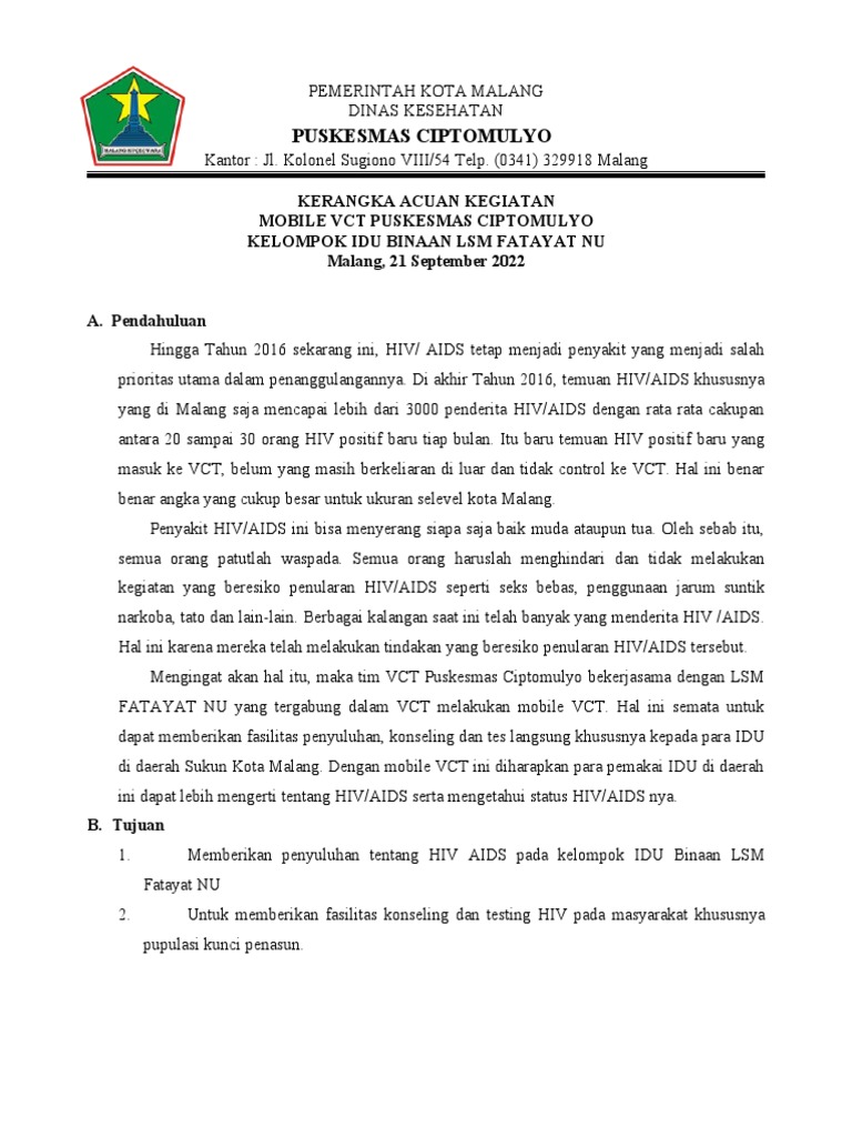 Mobile VCT HIV Puskesmas Ciptomulyo | PDF