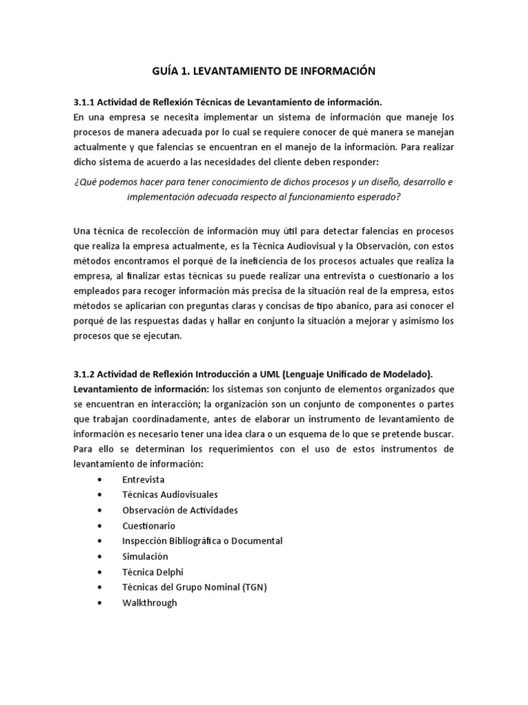 Guia 1 - Levantamiento de Información | PDF | Software | Programación de computadoras