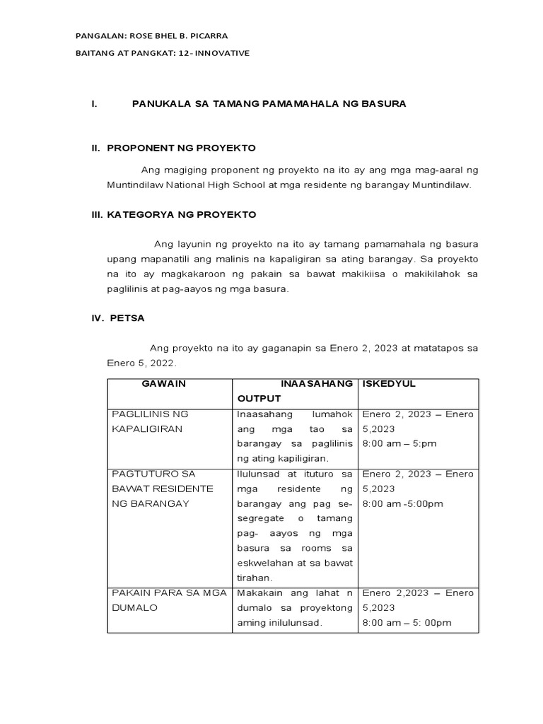 Panukalang Proyekto | PDF