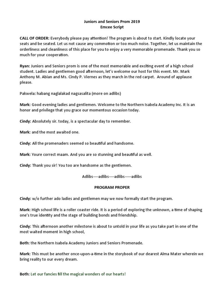 JS Emcee Script | PDF | Performing Arts | Entertainment