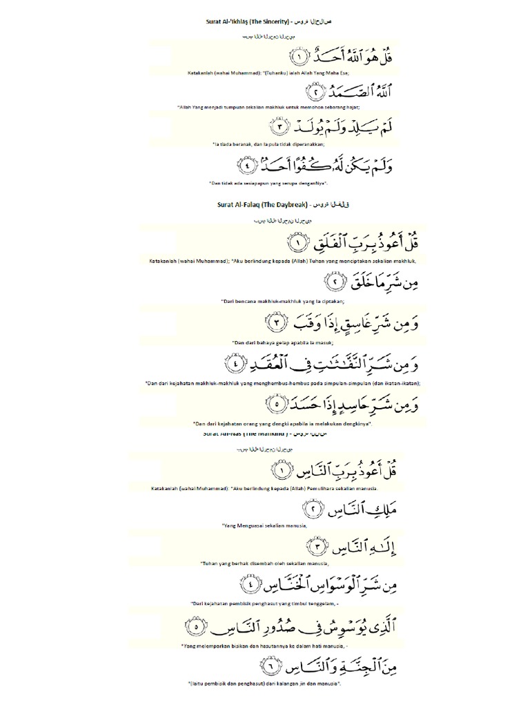 Surah Al-Ikhlas, Al-Falaq Dan An-Naas | PDF