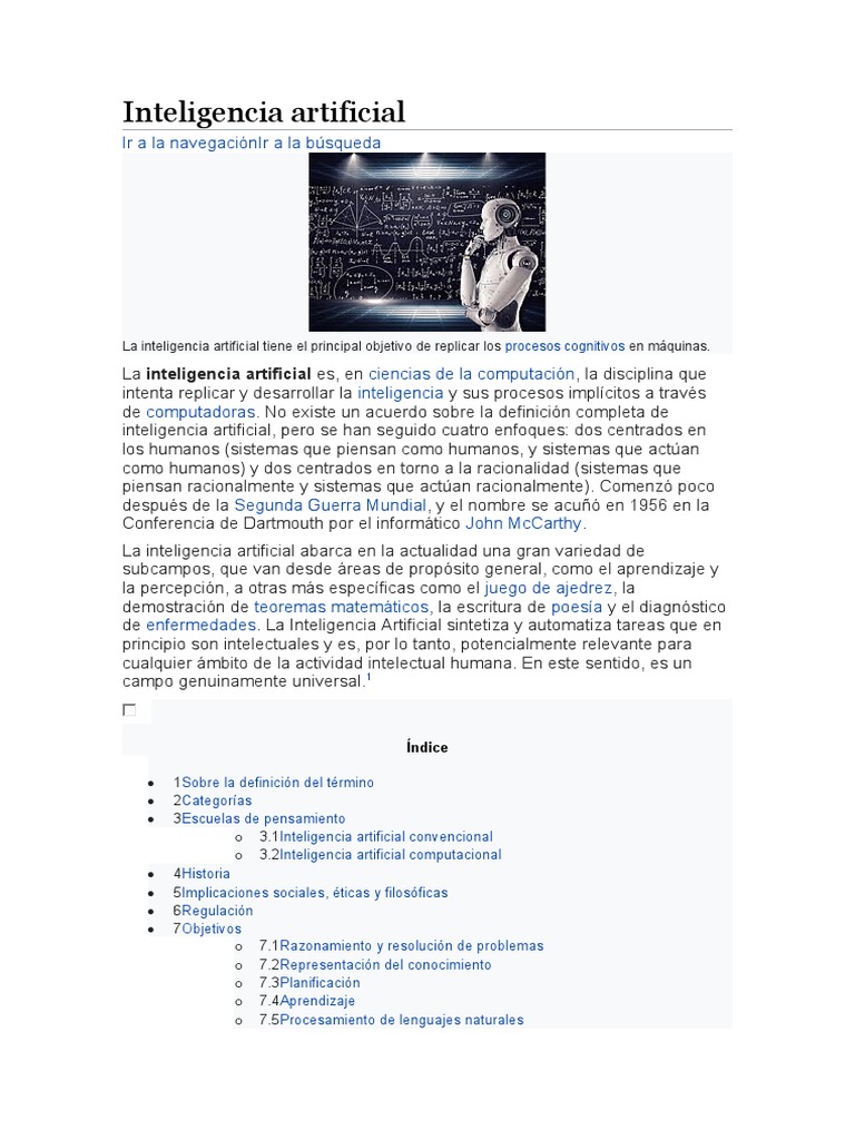 Inteligencia Artificial | PDF | Inteligencia artificial | Inteligencia (IA) y semántica