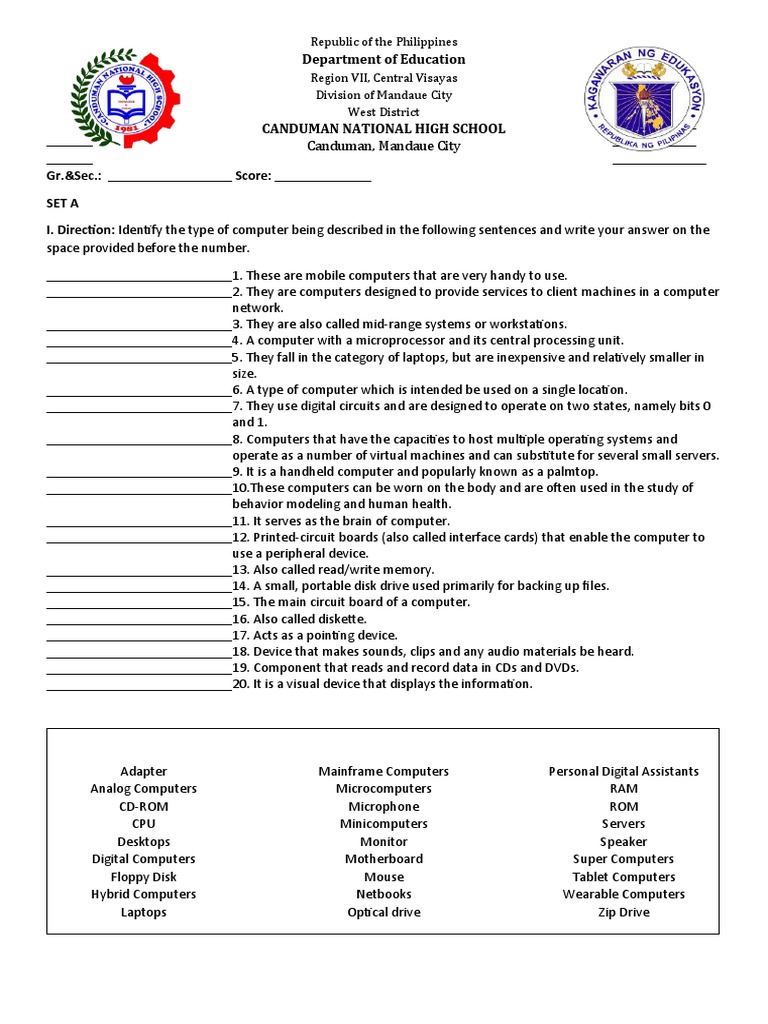 1st Summative - Set A | PDF | Computing | Consumer Electronics
