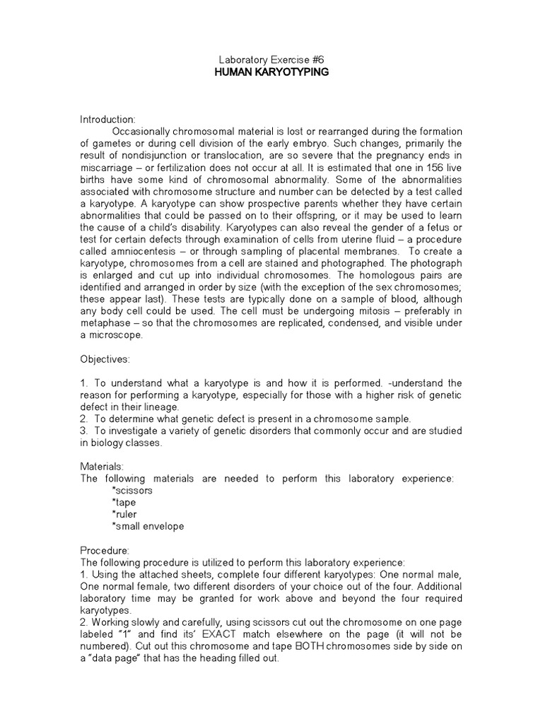 Laboratory Exercise 6 1 | PDF | Karyotype | Down Syndrome