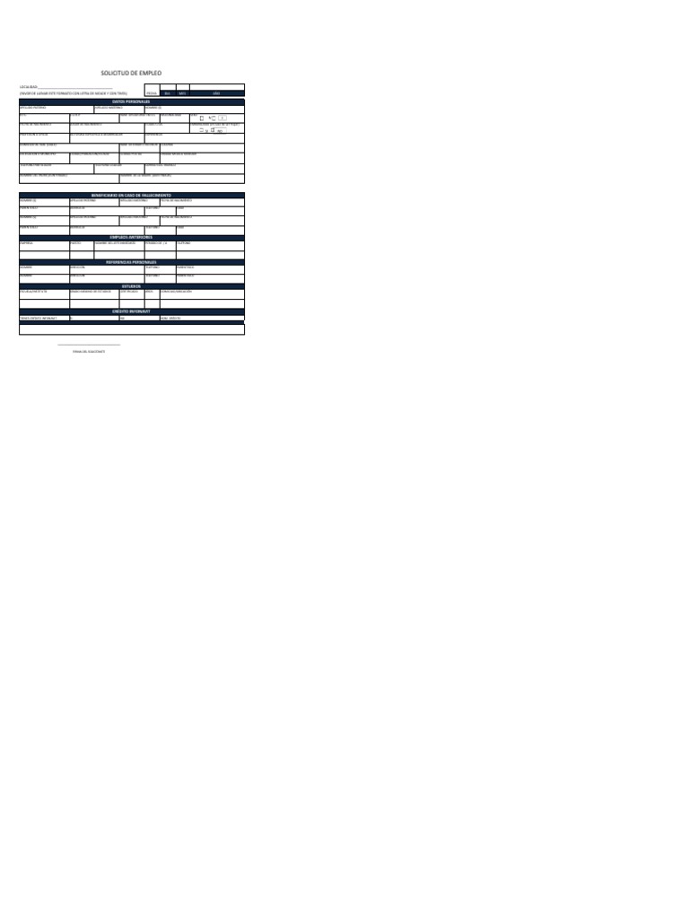SOLICITUD DE EMPLEO - XLSX - Hoja1 | PDF