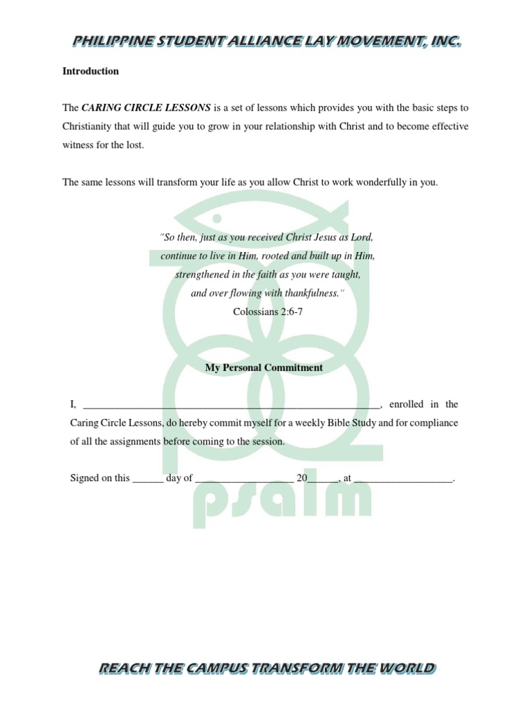 Caring Circle Lessons | PDF | Baptism | Eucharist