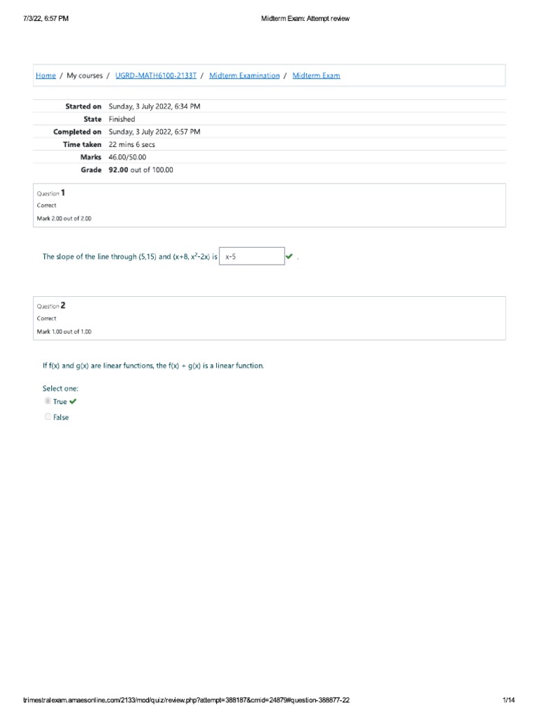 Calculus 1 Midterm Exam | PDF