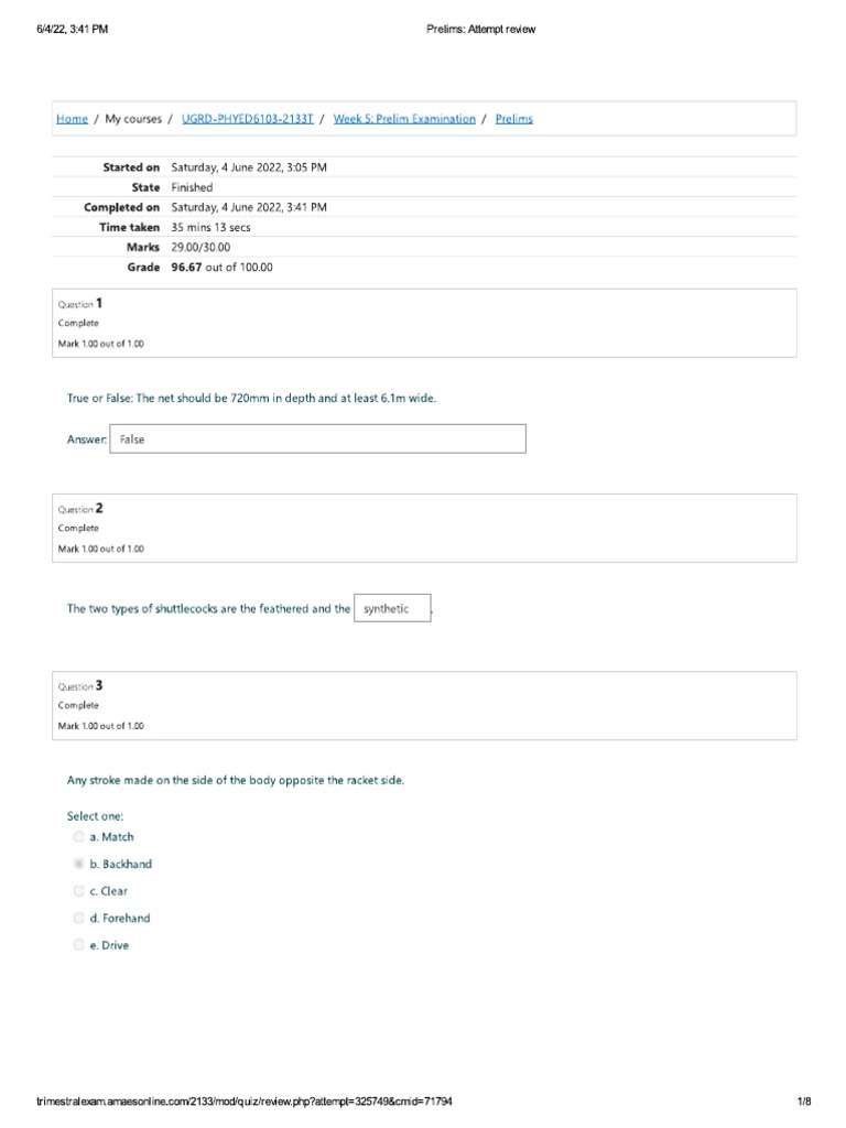 Individual Dual Sports Prelim Exam | PDF