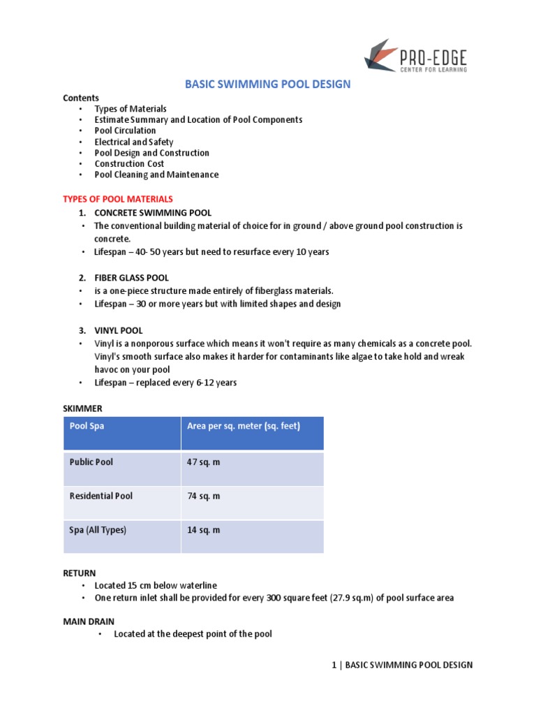 Basic Swimming Pool Design | PDF