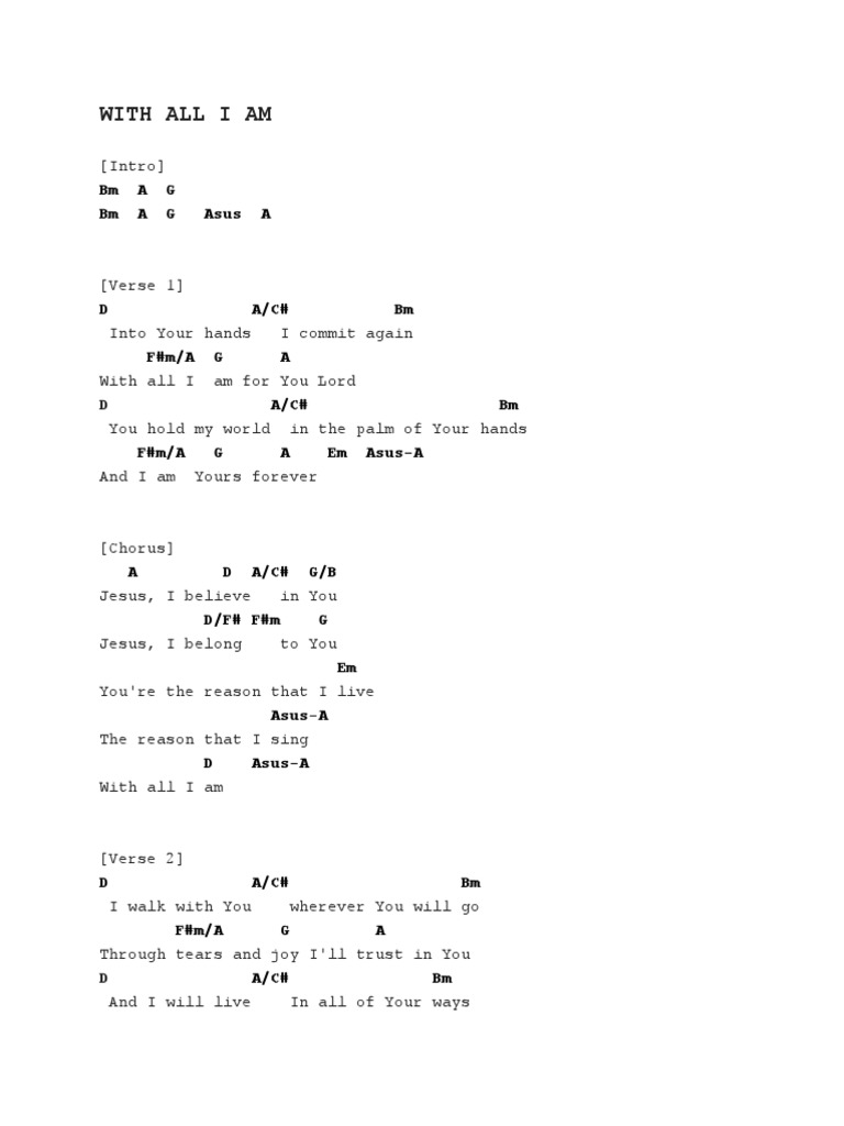 With All I Am (Key of D) | PDF