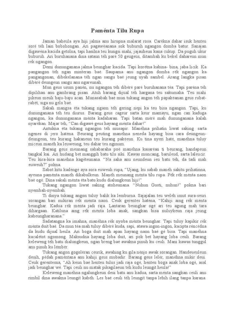 Dongeng Paménta Tilu Rupa | PDF