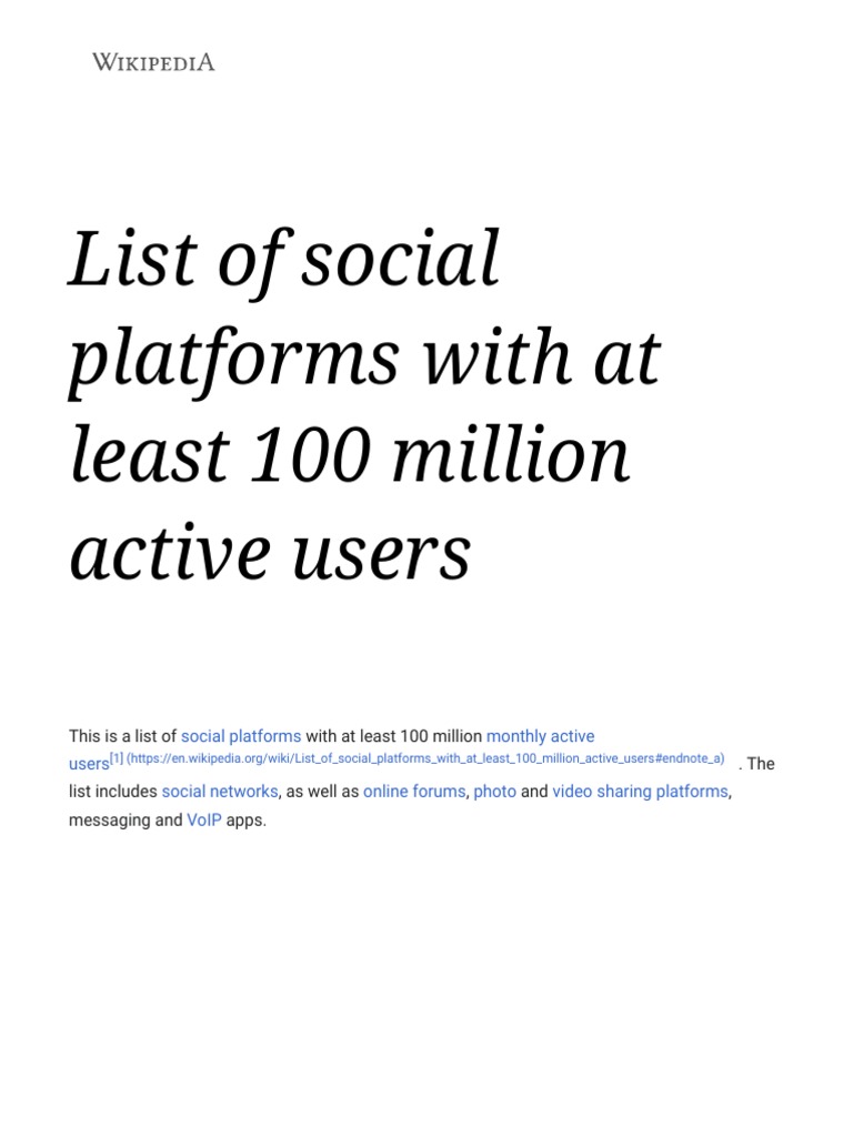 List of Social Platforms With at Least 100 Million Active Users ...