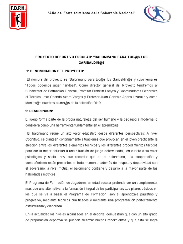 Proyecto Deportivo Escolar | PDF | Deportes | Aprendizaje
