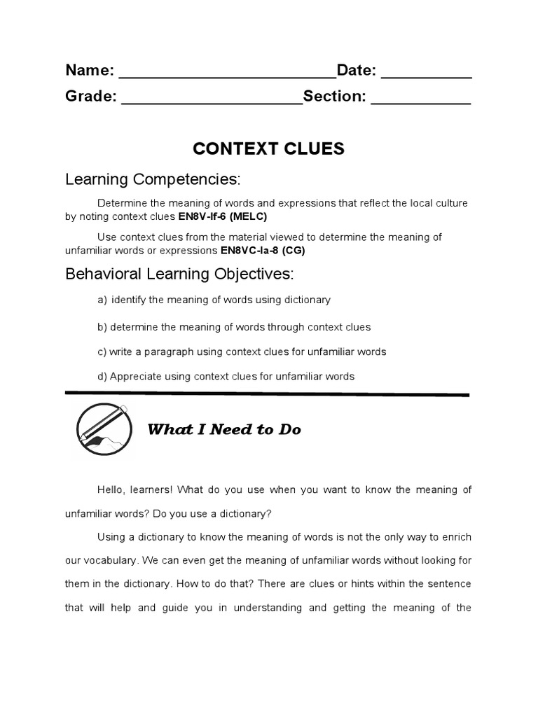 Context Clues | PDF | Vocabulary | Cognition