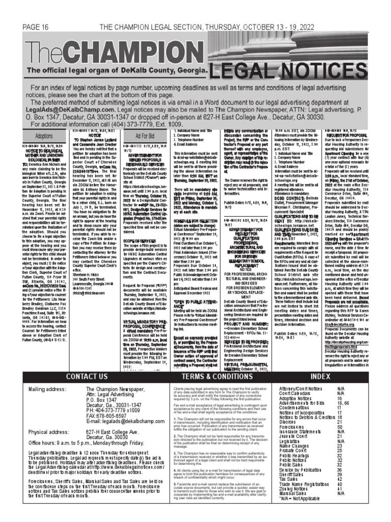 The Champion Legal Ads: 10-13-22 | PDF | Request For Proposal | Business
