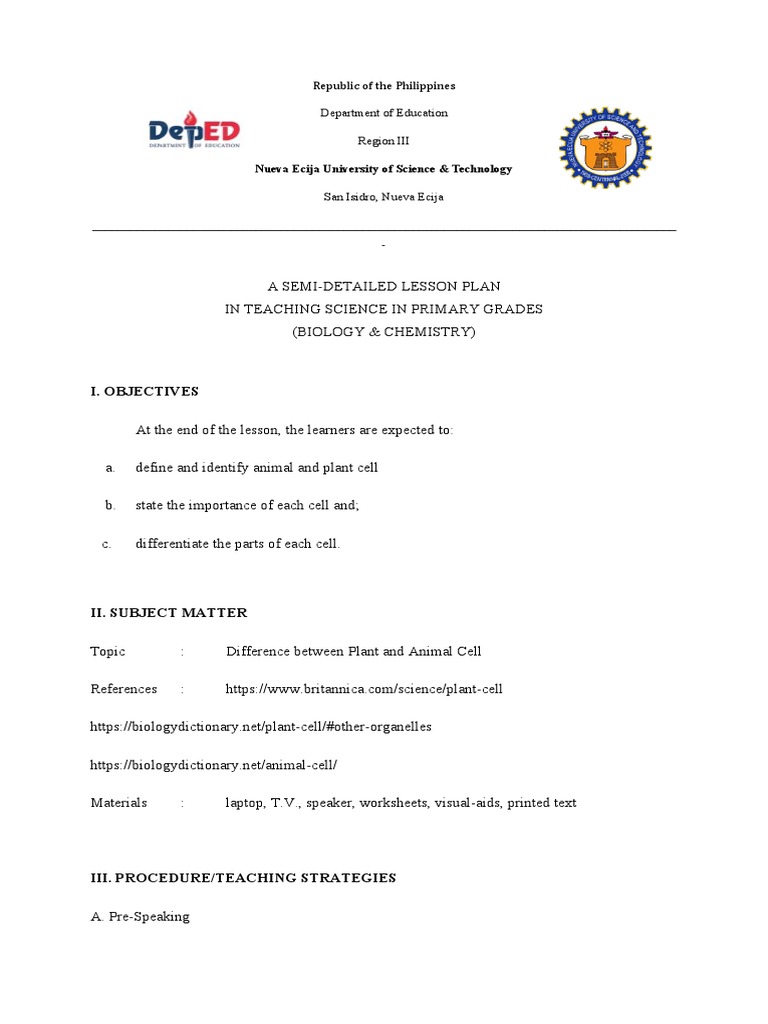 3.3 Difference Between Plant and Animal Cell Lesson Plan | PDF | Cell (Biology) | Endoplasmic ...