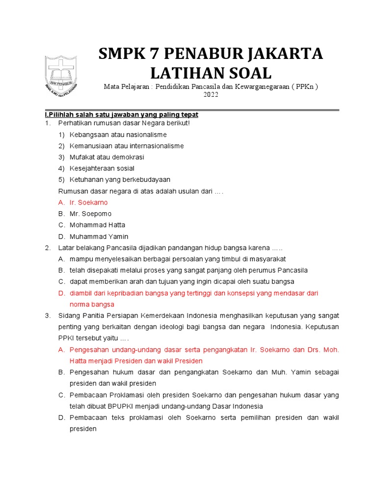 Soal PPKn SMPK 7 PENABUR Jakarta | PDF | Politik | Ilmu Sosial