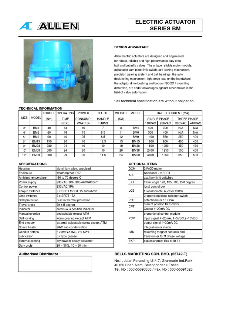 Allen ELECTRIC Actuator | PDF | Electric Motor | Switch